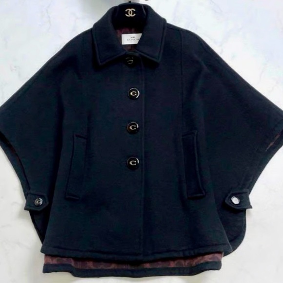 Coach | Jackets & Coats | Coach Wool Cape Poncho With Signature Pattern ...